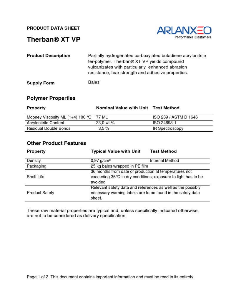 Therban® XT VP Product Data Sheet_000000000057962209_REG_WORLD_E | PDF