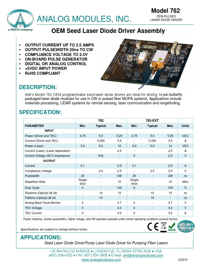 Analog Modules, Inc.: Model 762 | PDF | Laser | Amplifier