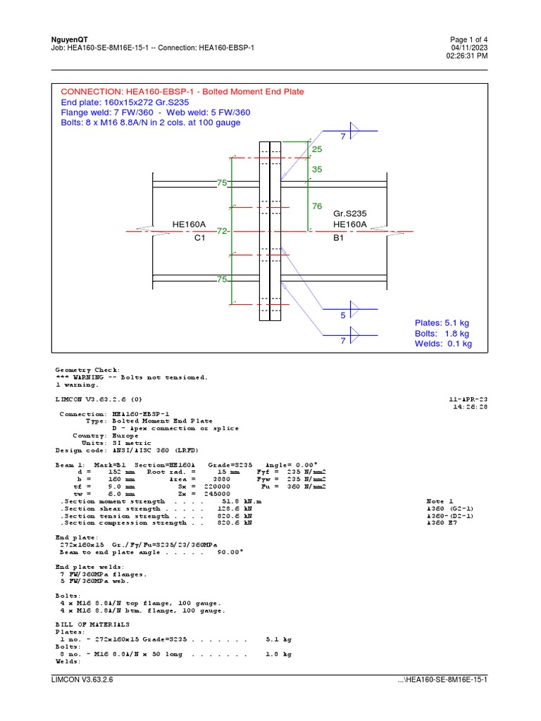 Hea160 Ebsp 1 | PDF | Bending | Beam (Structure)
