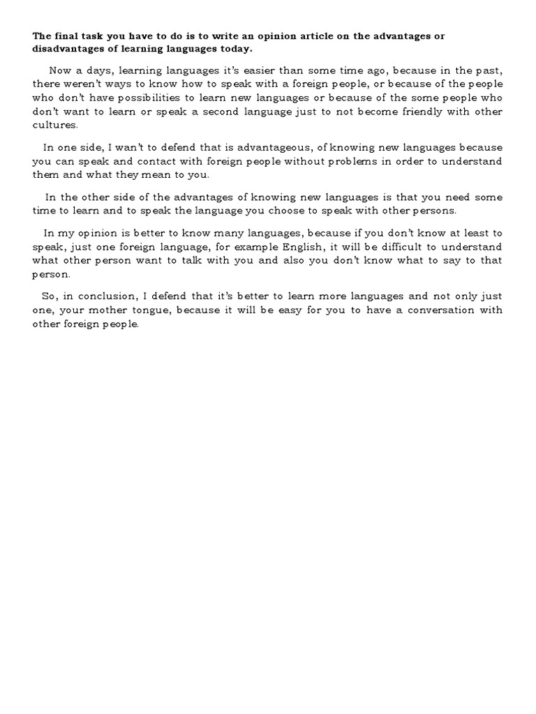 Advantages of Learning Languages | PDF | Career & Growth | Foreign ...