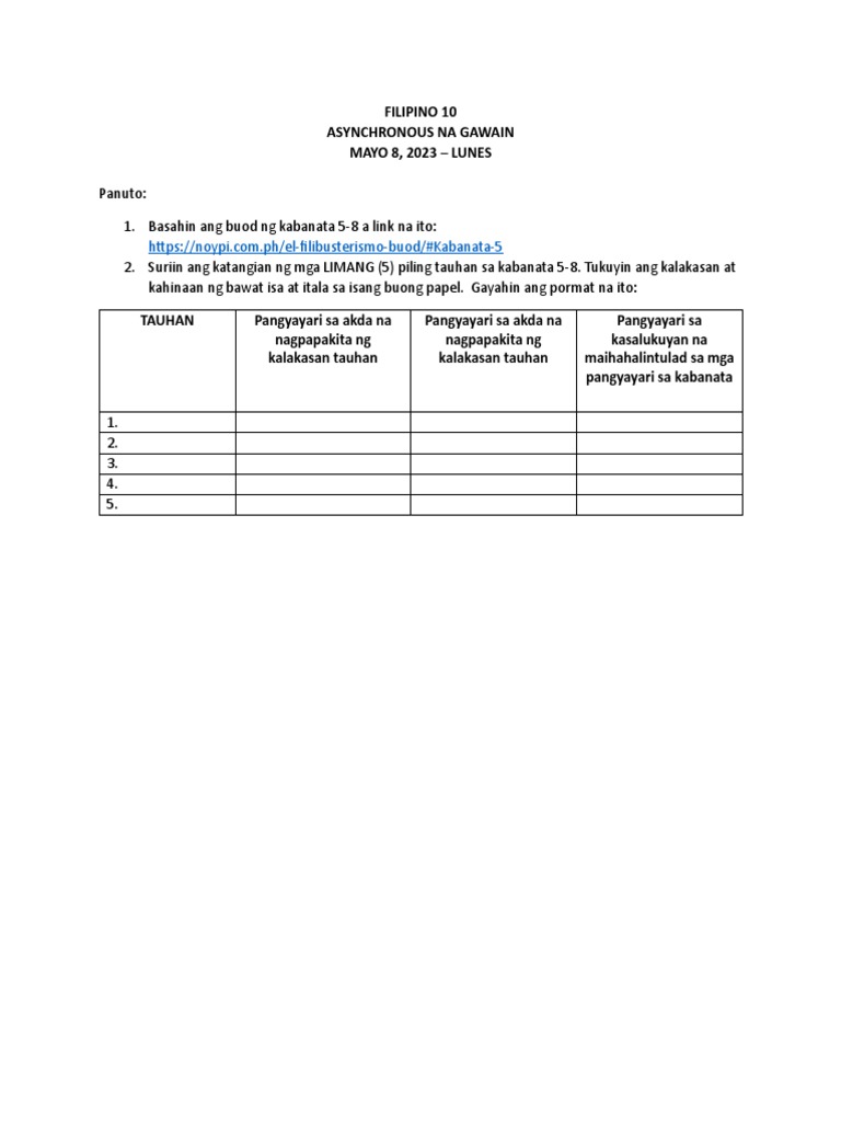 Mayo.8.2023 Gawaing Asynchronous Filipino 10 | PDF