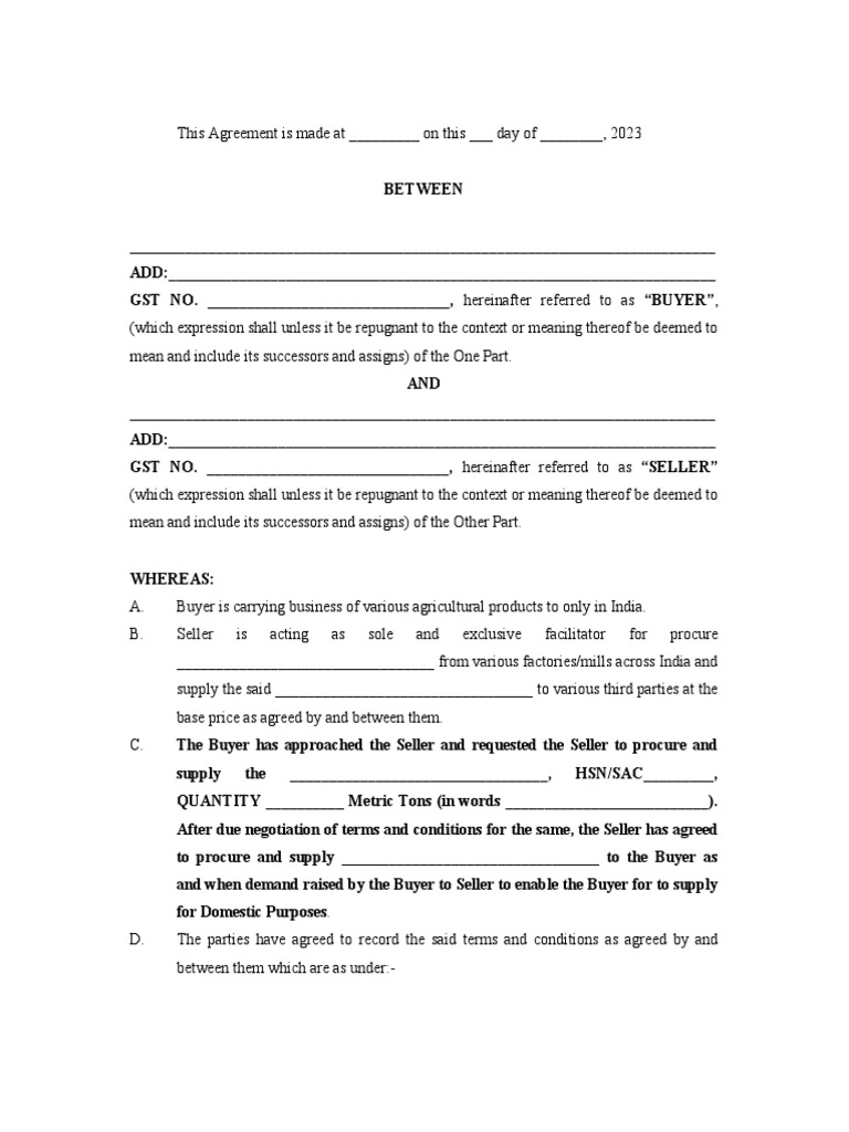Agreement Format | PDF | Procurement | Prices