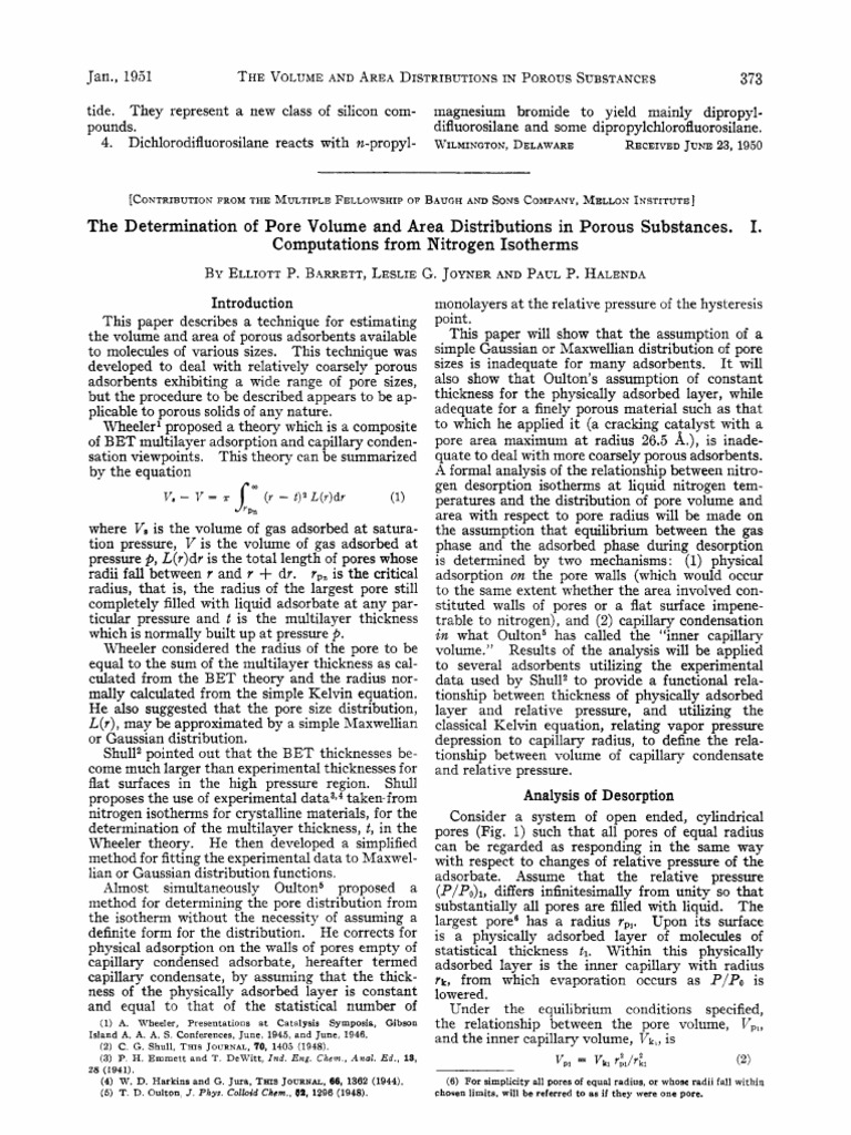 Metodo BJH 1951 | PDF | Adsorption | Materials Science
