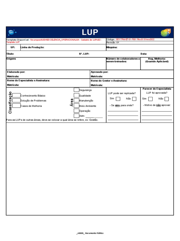 SEY-TPM-ET-01-F001 Rev.01 01nov2022 - Formulário de Cadastro LUP | PDF