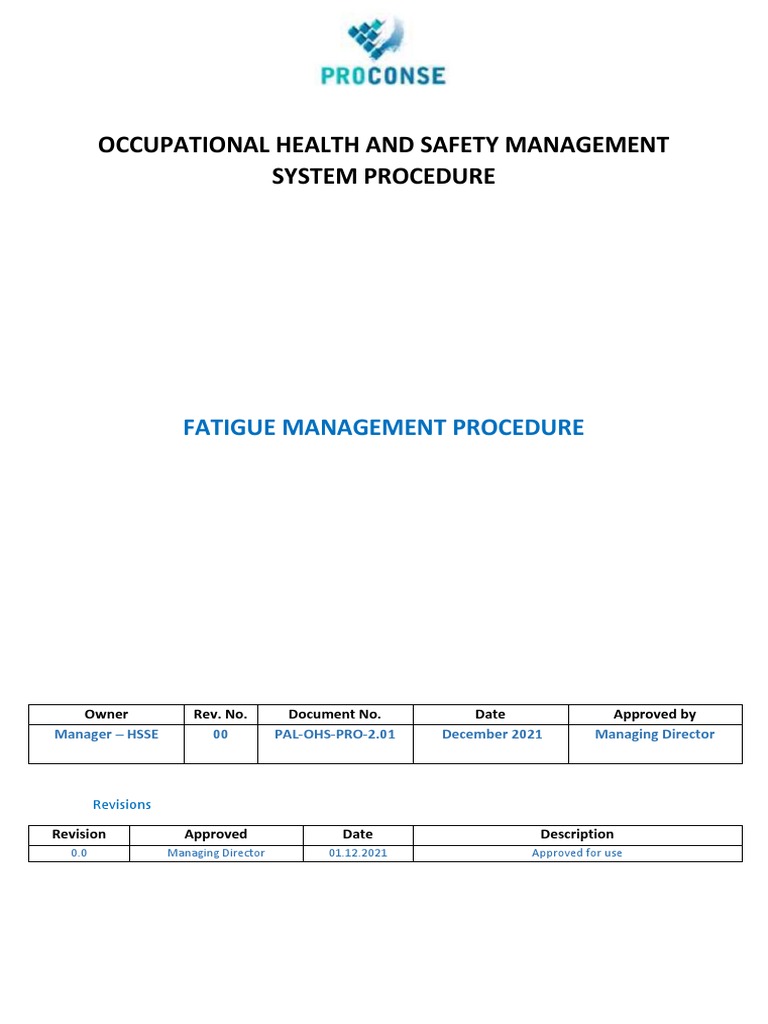 Fatigue Management Procedure | PDF | Shift Work | Occupational Safety ...