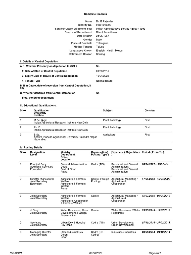 Dr. B. Rajender PS Labour (Additional Charge) | PDF