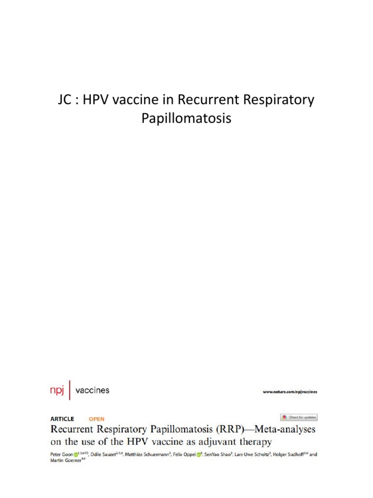 JC: HPV Vaccine in Recurrent Respiratory Papillomatosis | PDF ...