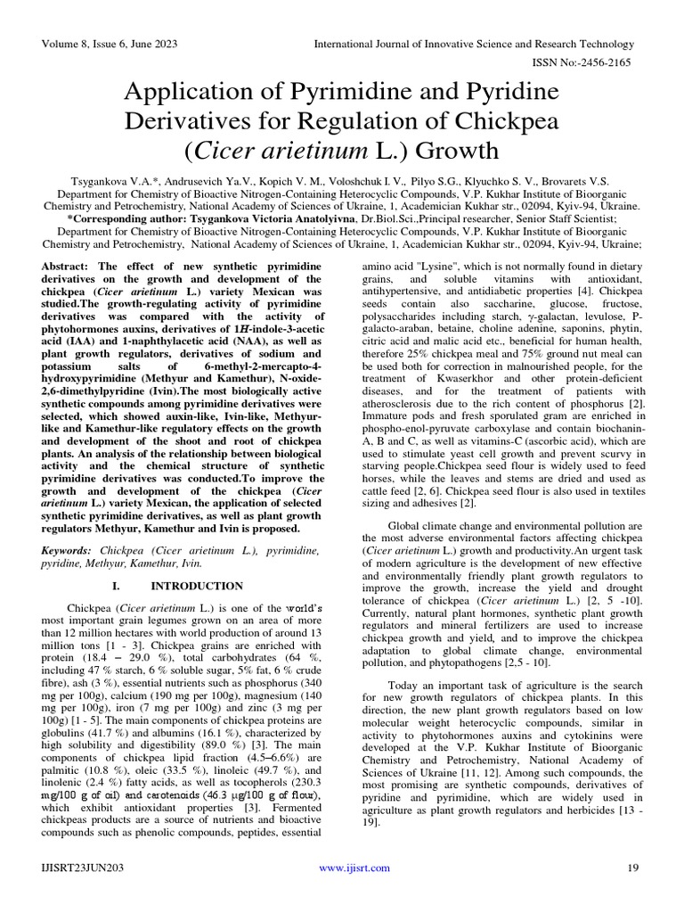 Application of Pyrimidine and Pyridine Derivatives For Regulation of Chickpea (Cicer Arietinum L ...