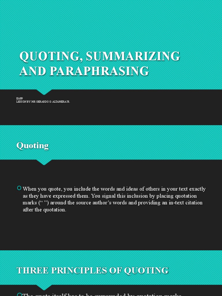 Quoting Summarizing and Paraphrasing | Download Free PDF | Ellipsis ...