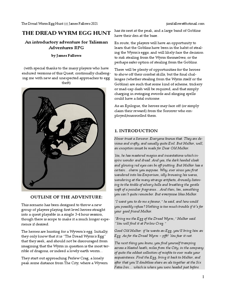 Talisman Adventures - Adventure - The Dread Wyrm Egg Hunt 2.0 | PDF