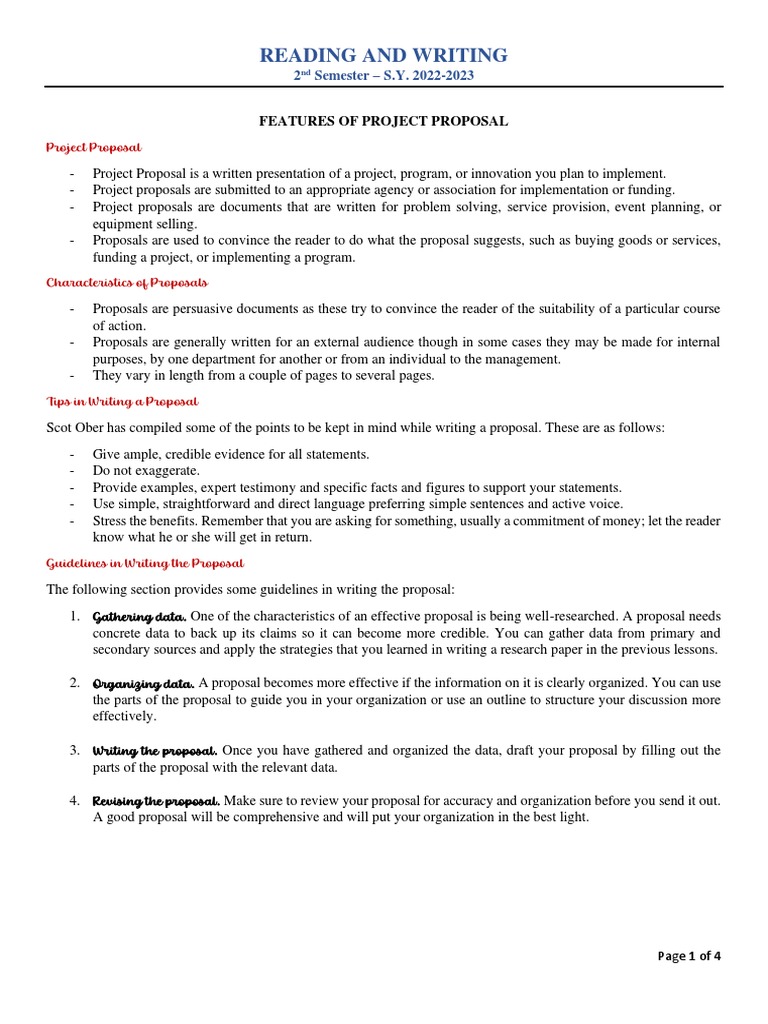 Project Proposal Handout & Sample | PDF