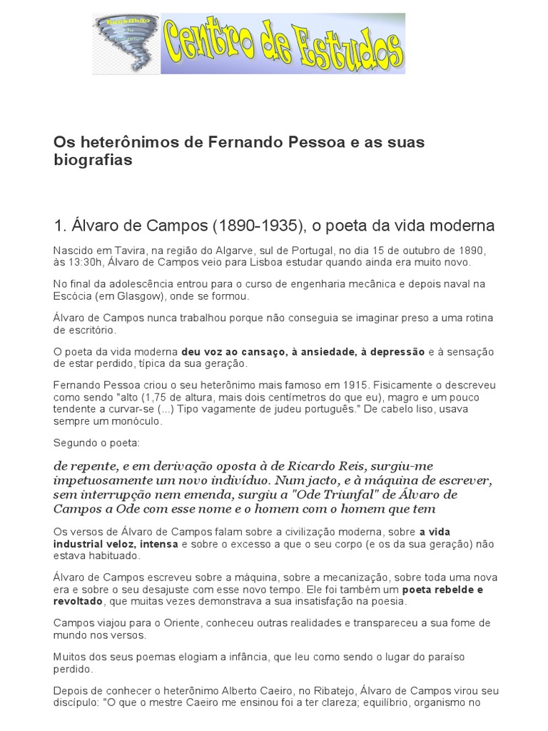 FERNANDO PESSOA - Heterónimos | PDF