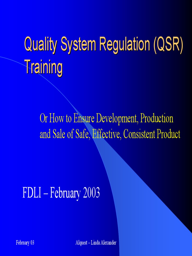 21 CFR 820 QSR - Training - 1 | PDF | Quality Management System ...