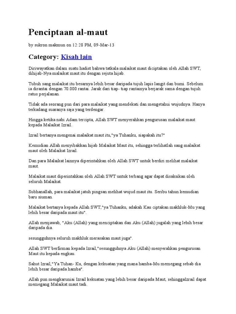 Penciptaan dan Peran Malaikat Maut | PDF
