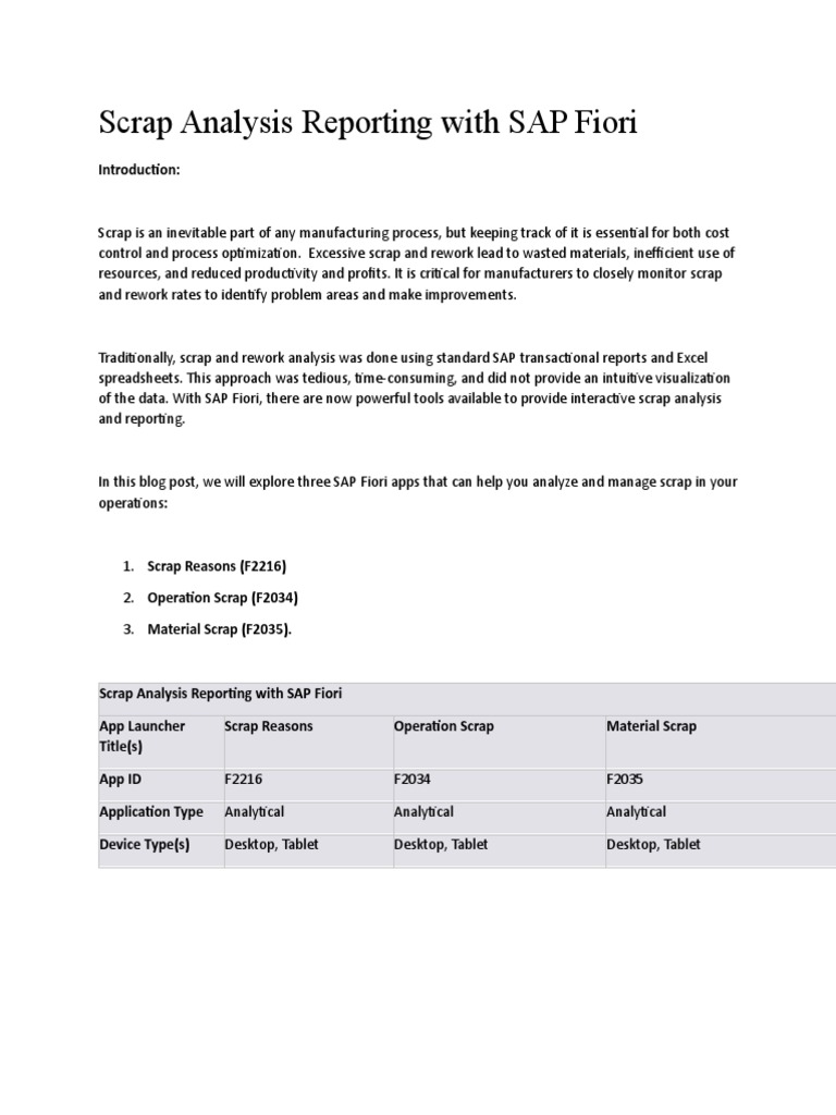 Scrap Analysis Reporting With SAP Fiori | PDF