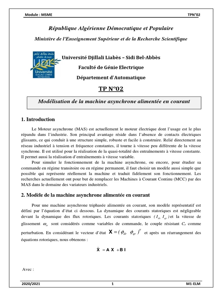 TP N°2 Modélisation de La Machine Asynchrone Alimentée en Courant | PDF