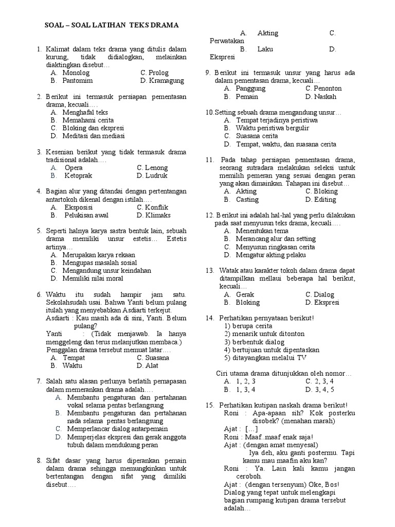 Soal Soal Latihan Materi Teks Drama | PDF