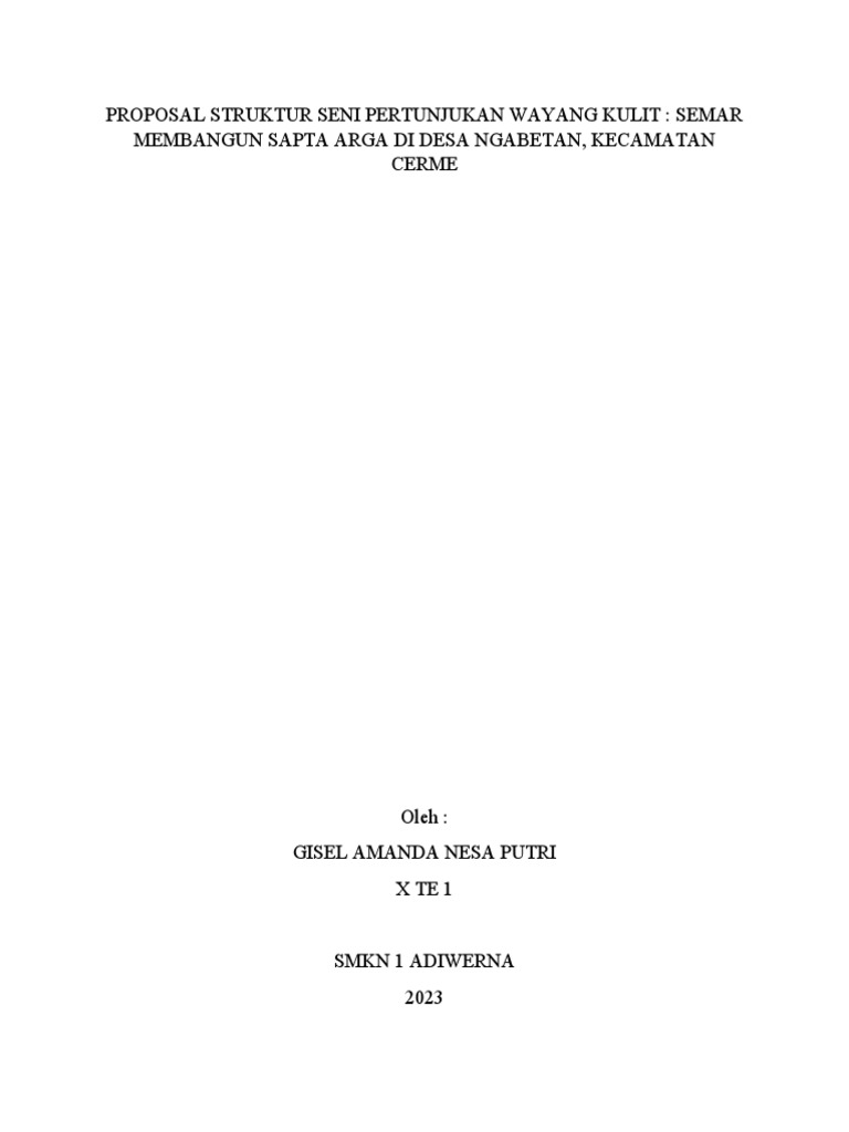 Proposal Struktur Seni Pertunjukan Wayang Kulit | PDF Proposal Struktur Seni Pertunjukan Wayang Kulit | PDF