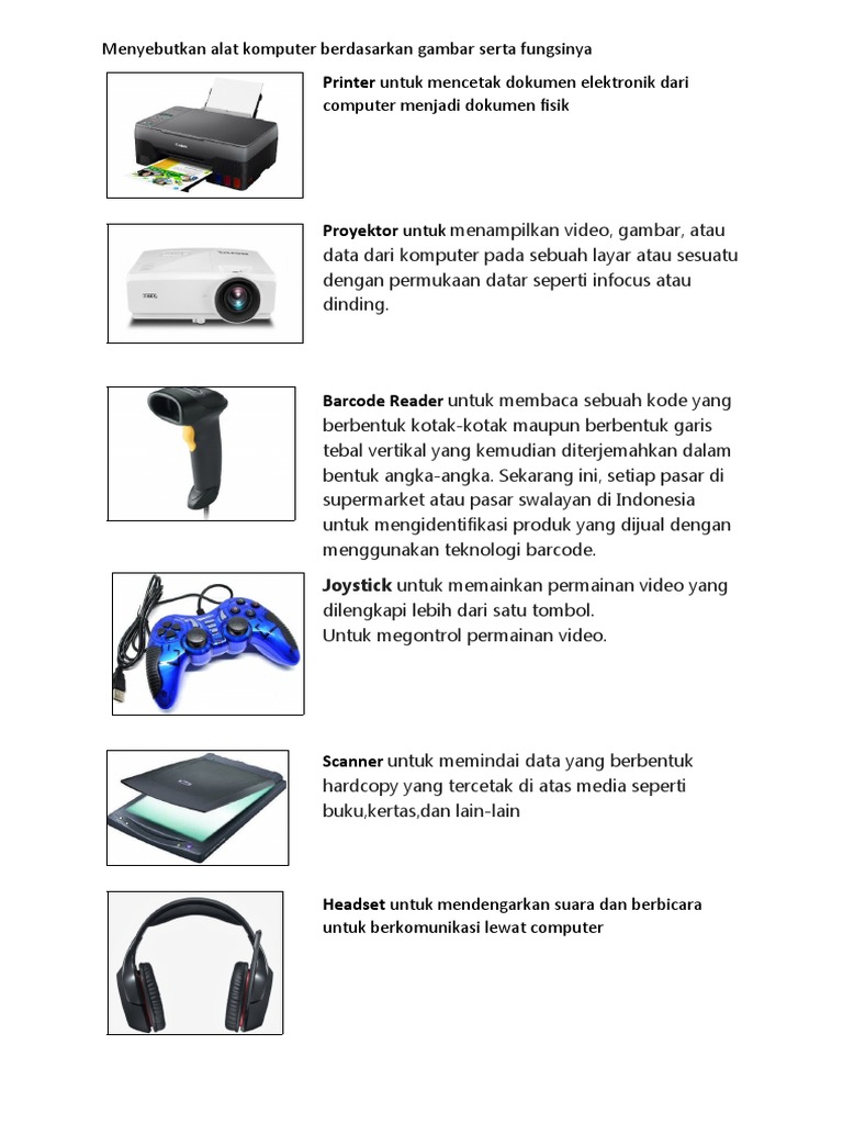 alat komputer berdasarkan gambar serta fungsinya | PDF
