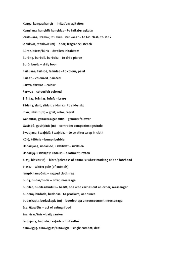 Proto-Germanic Lexicon Guide | PDF