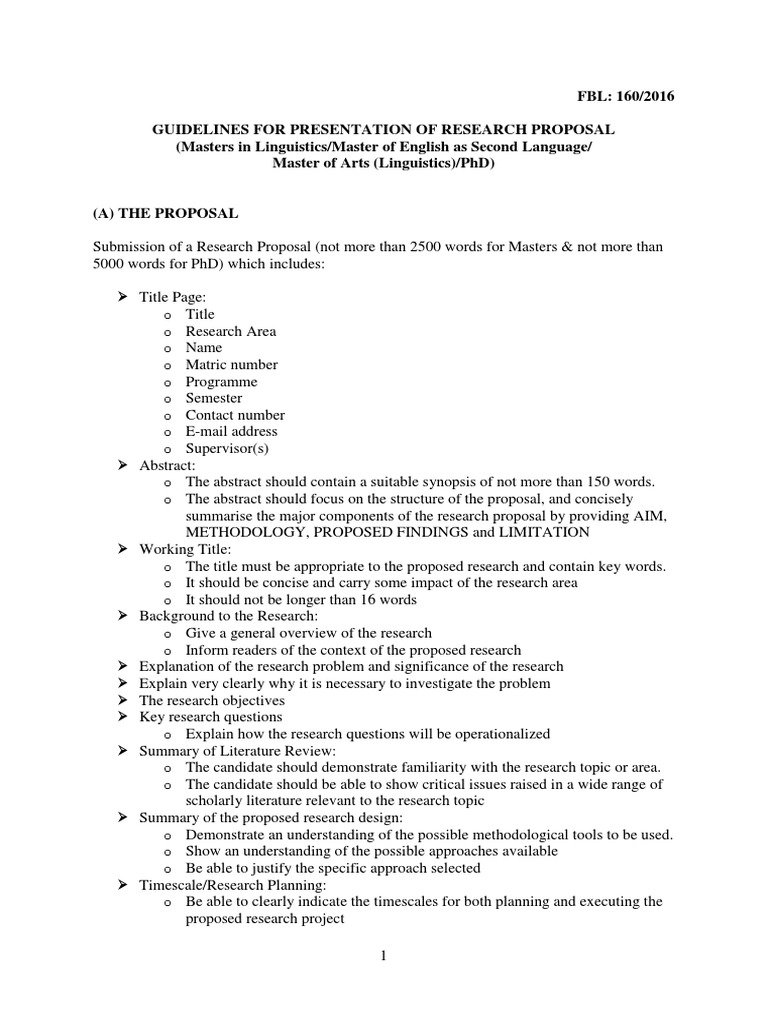 Guidelines For Presentation of Research Proposal | PDF