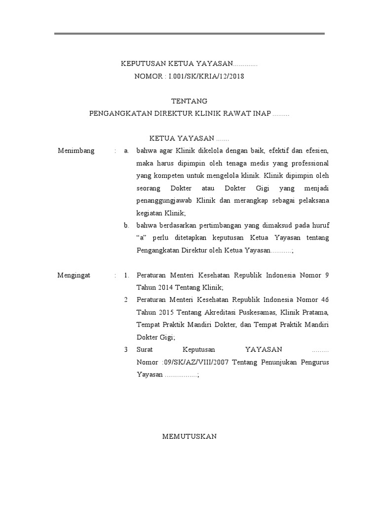 1.1.2. Contoh SK Pengangkatan Direktur Klinik | PDF