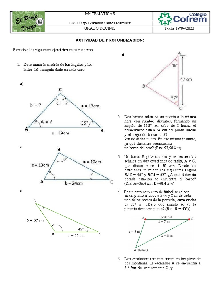 Taller Triangulos Oblicuoangulos | PDF | Triángulo | Geometría Elemental