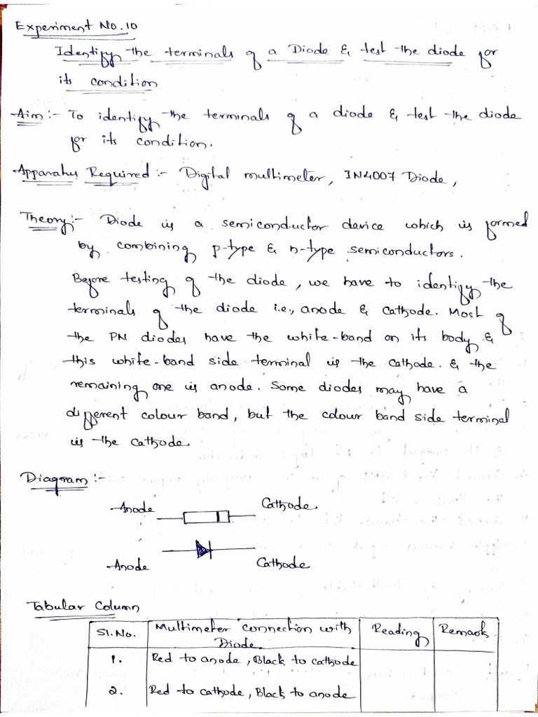 Identify The Terminals of A Diode & Test The Diode For Its Condition | PDF
