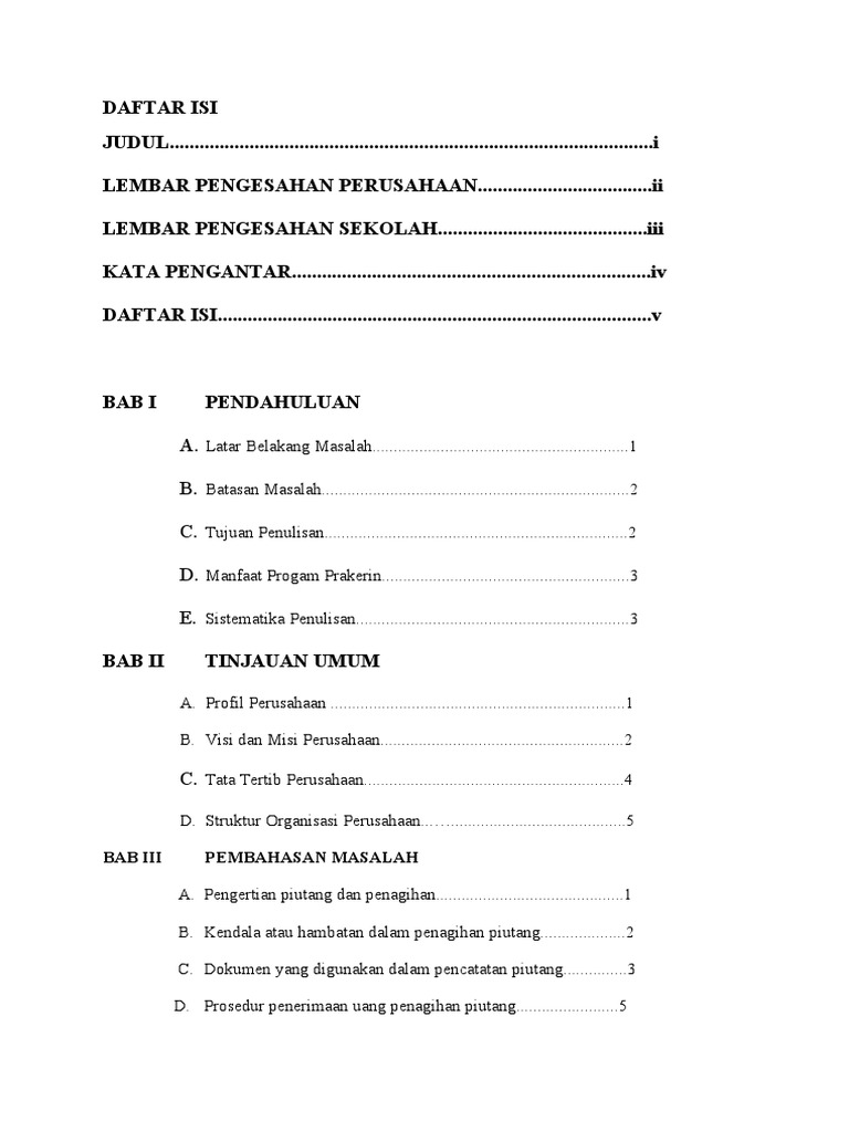 Contoh DAFTAR ISI Laporan PKL | PDF