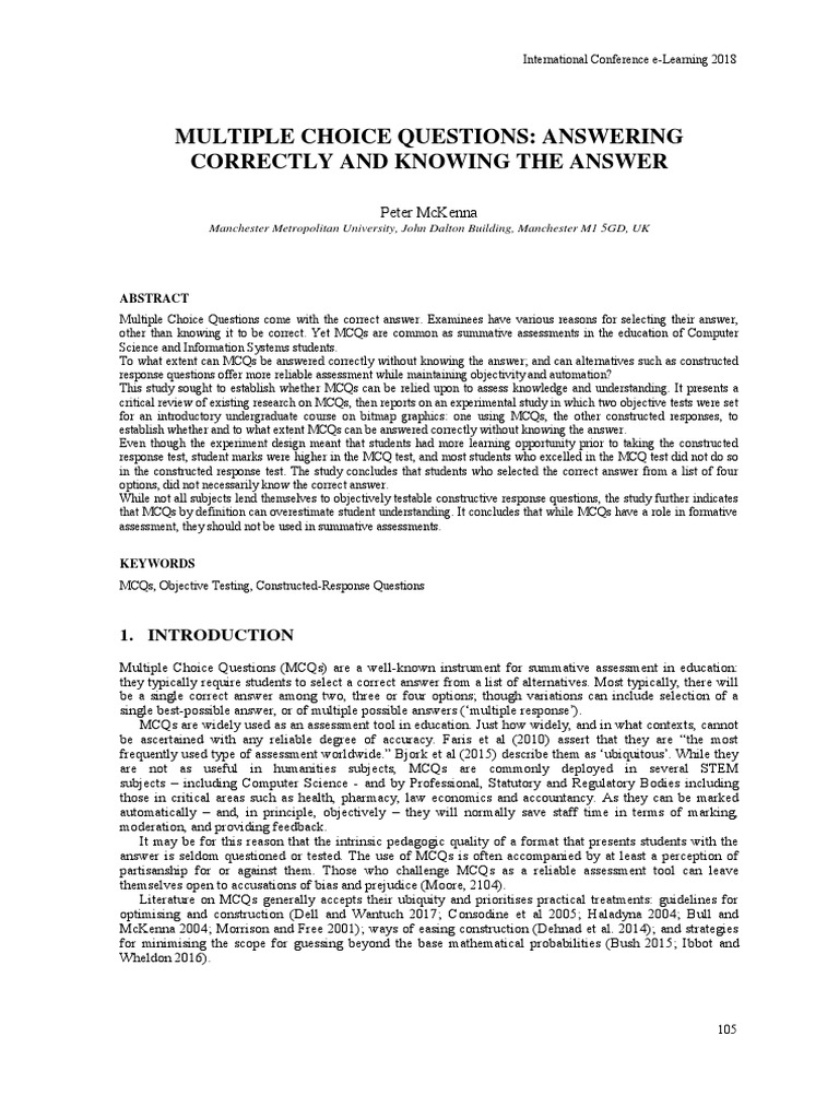 Multi Choice Questions | PDF | Multiple Choice | Educational Assessment
