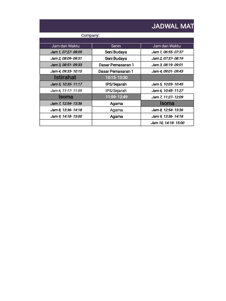 Jadwal Mapel Kelas 10 BDP 1 | PDF
