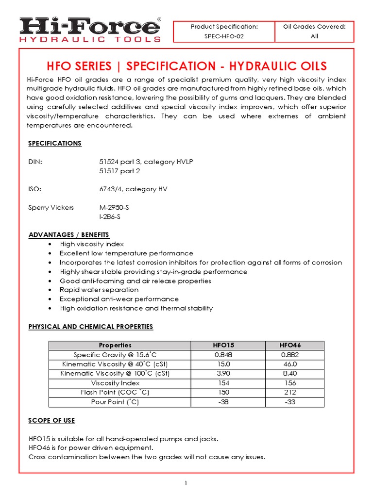 Hydraulic Oil Specifications PDF283202254733 | PDF | Viscosity | Fuel Oil