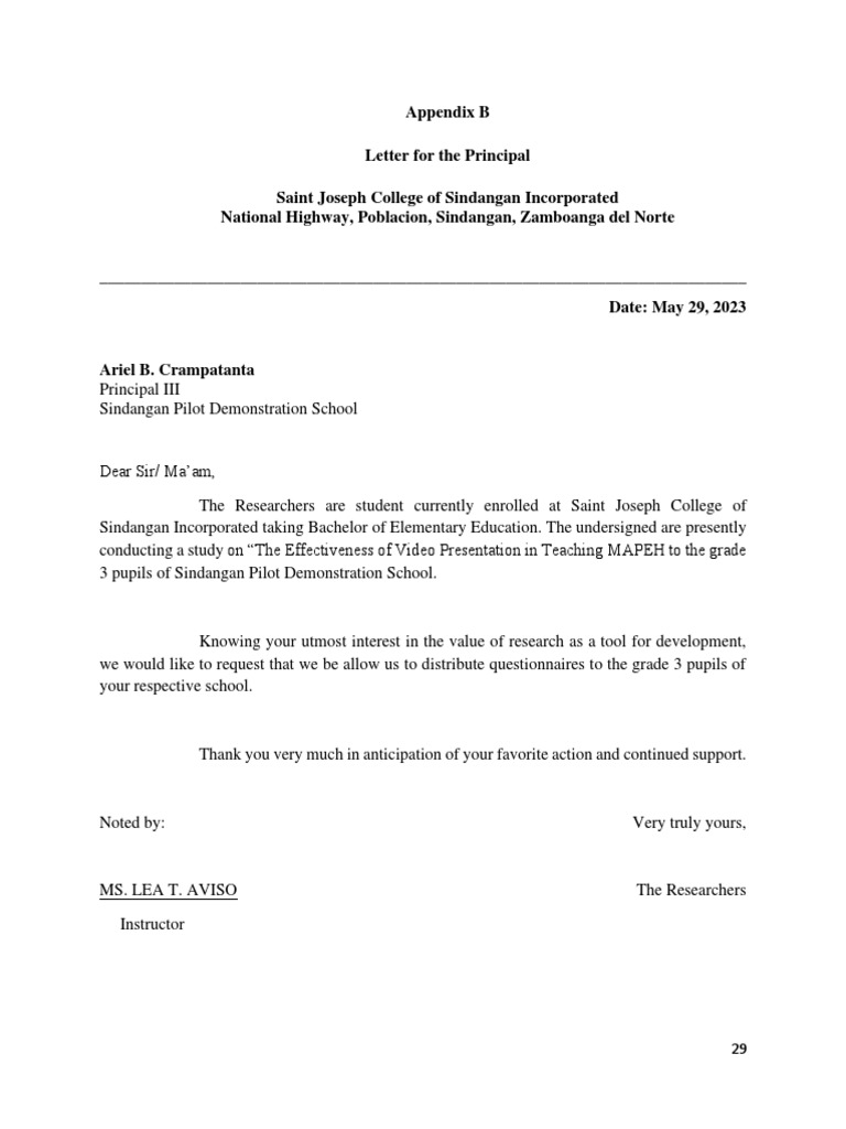 Letter For The Principal | PDF