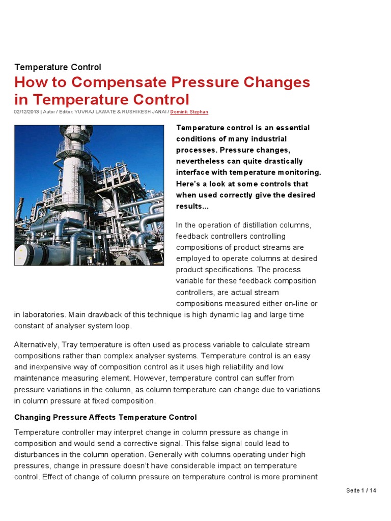 How To Compensate Pressure Changes Under Temperature Control | PDF