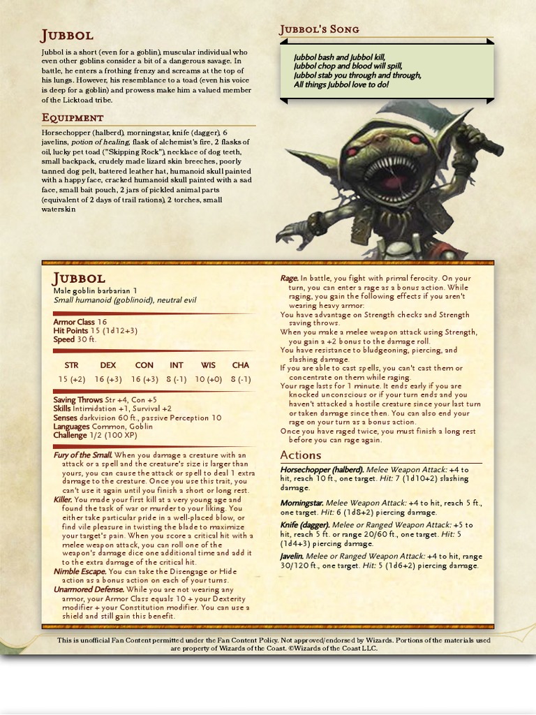 We Be Goblins 5E Characters - GM Binder (1) - 6-11 | PDF