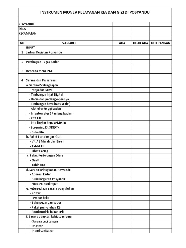 Instrumen Monev Pelayanan KIA Gizi Di Posyandu | PDF | Pengembangan ...