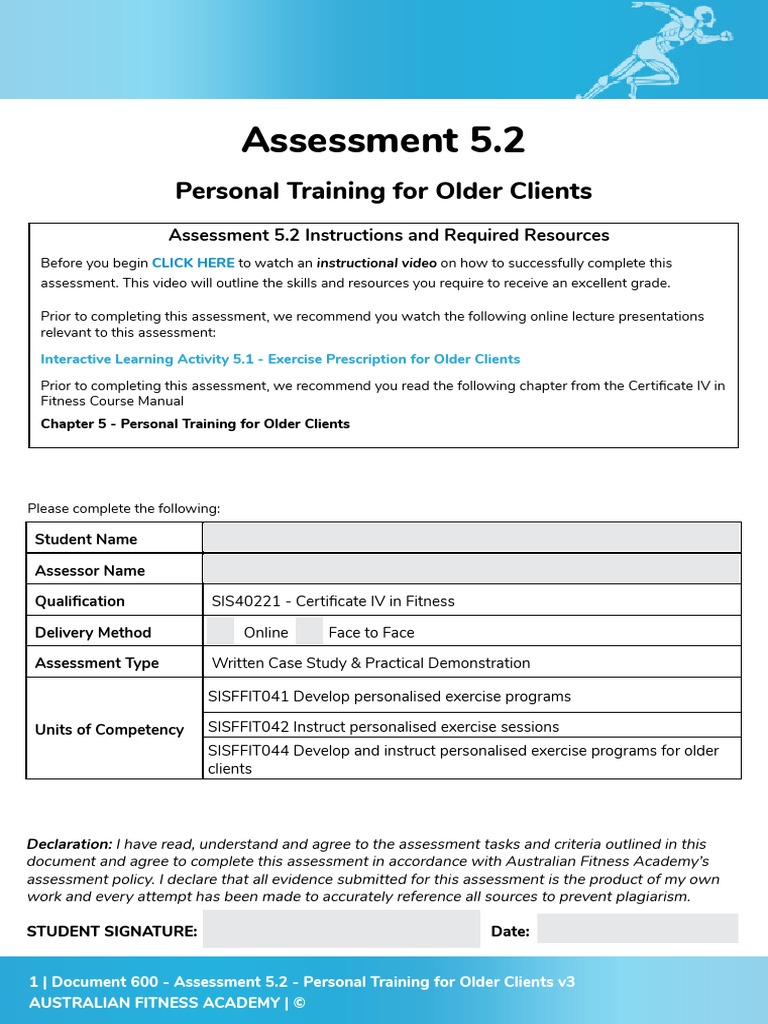 Document 600 - Assessment 5.2 - Personal Training For Older Clients v3 FINAL | PDF | Strength ...