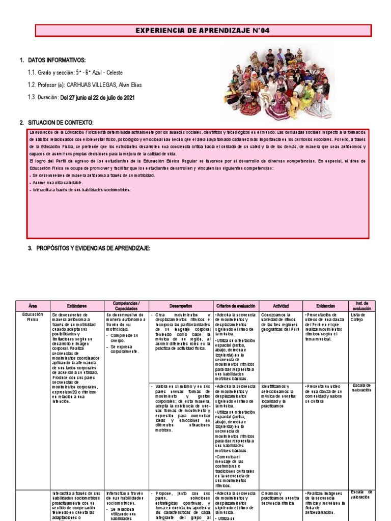 5° - Grado - Experiencia - de - Aprendizaje - N°04 - 5°-6° | PDF | Aprendizaje | Ritmo