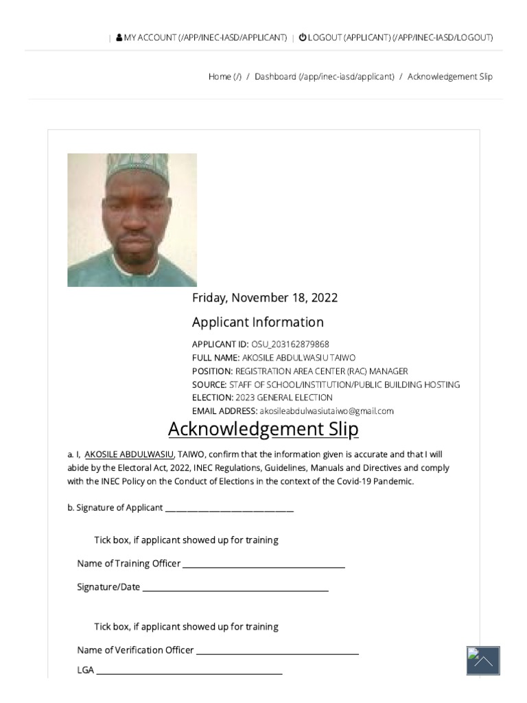 INECPRES - Acknowledgement Slip | PDF