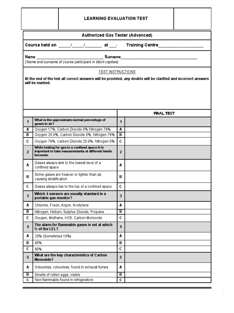 Gas Tester Course Evaluation | PDF