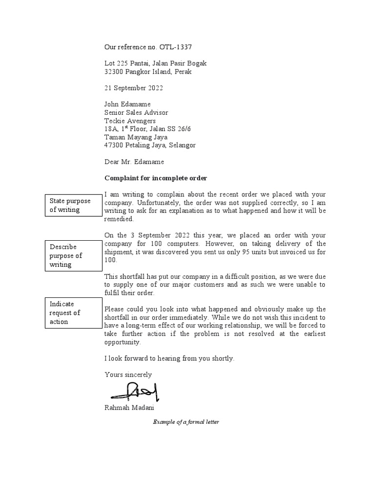 Sample of Formal Letter (1) | PDF