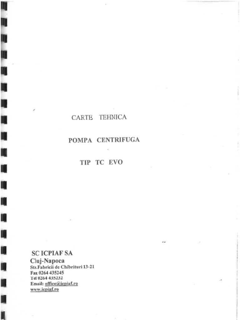 Carte Tehnica - Pompa Centrifuga TC EVO - Instalatia de Pasteurizare | PDF