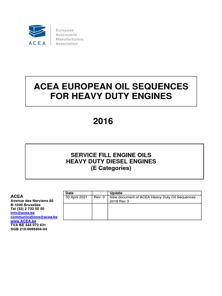 2016 ACEA Oil Sequences Heavy-Duty Engines | PDF 2016 ACEA Oil Sequences Heavy-Duty Engines | PDF