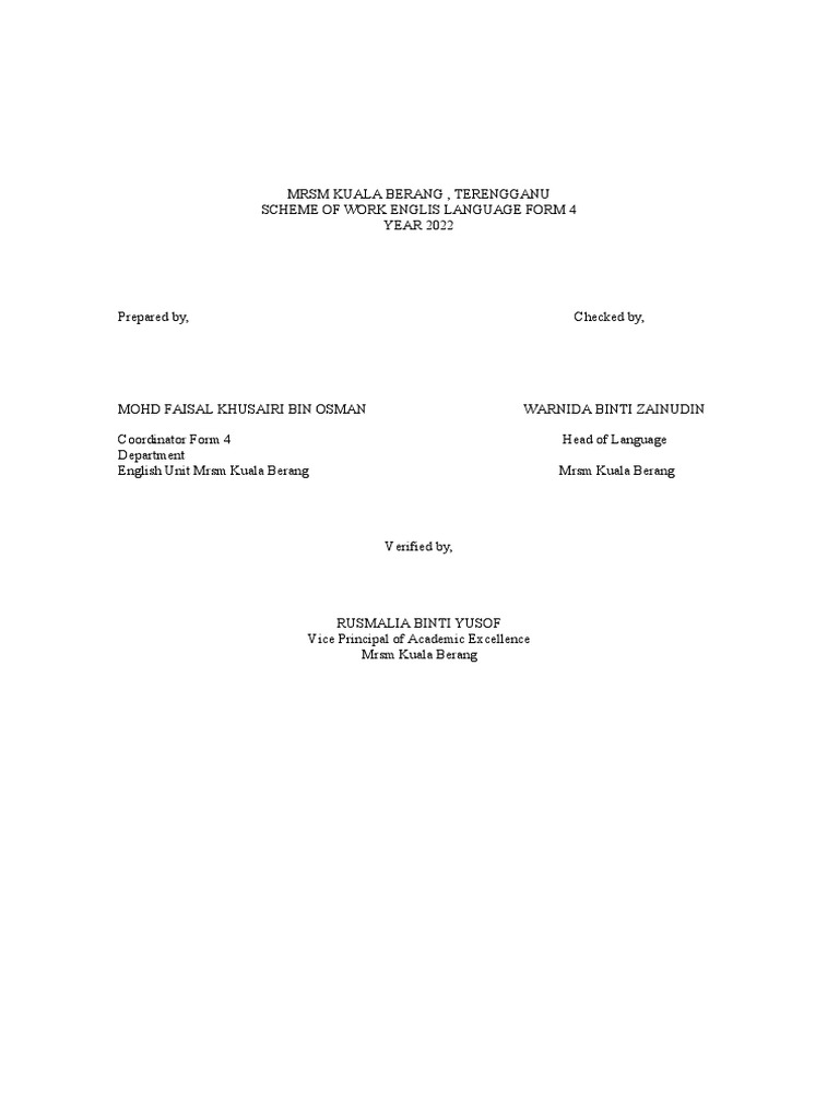 RPT Bahasa Inggeris Form 4 2022 | PDF | Verb | Grammar