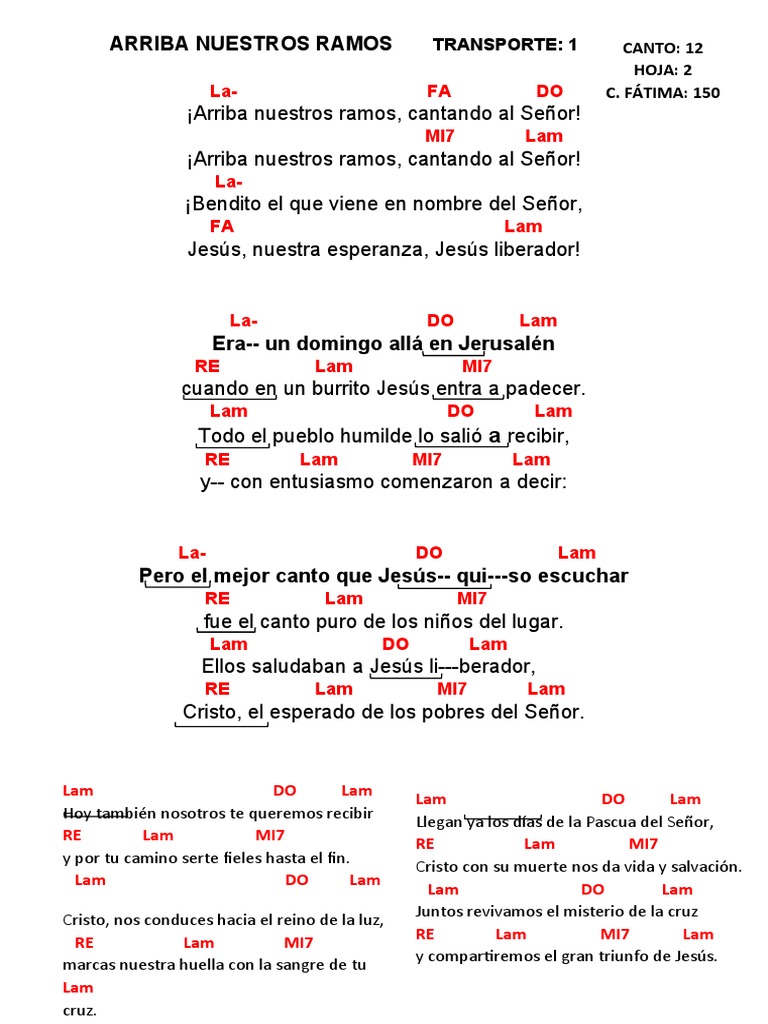 Arriba Nuestros Ramos: Letra y Acordes | PDF | Cristo (título) | Jesús