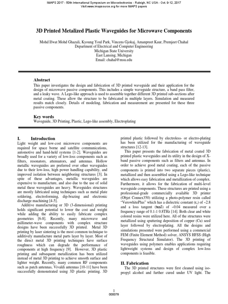 3D Printed Metalized Waveguides for Microwaves | PDF | Microwave ...