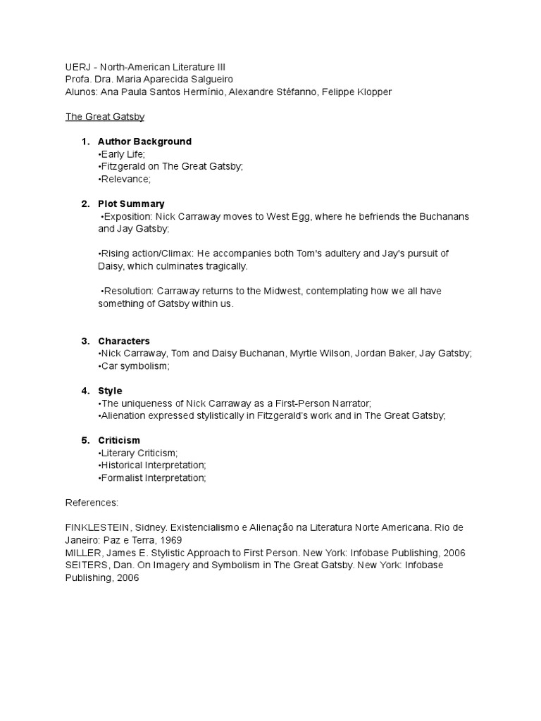 The Great Gatsby Handout | PDF