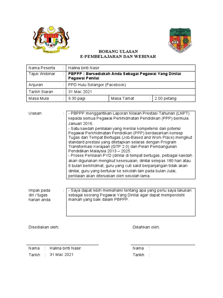 Borang Ulasan Webinar | PDF