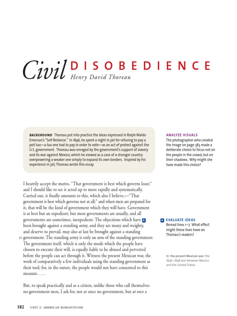 "Civil Disobedience" by Henry David Thoreau | PDF | Civil Disobedience ...