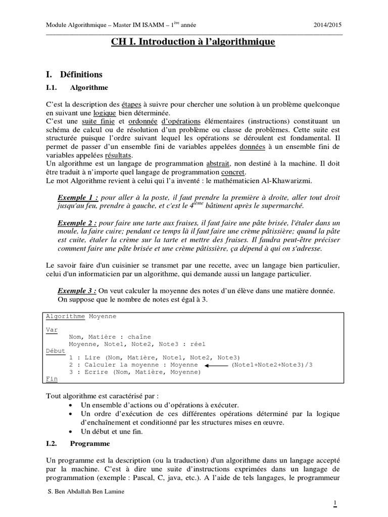 Module Algorithmique Master IM ISAMM 1 e | PDF